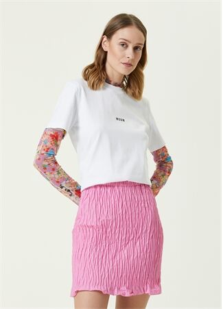Msgm Kadın Beyaz Bisiklet Yaka T-shirt S EU