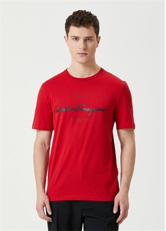 Salvatore Ferragamo Erkek Kırmızı Logo Detaylı T-shirt S EU