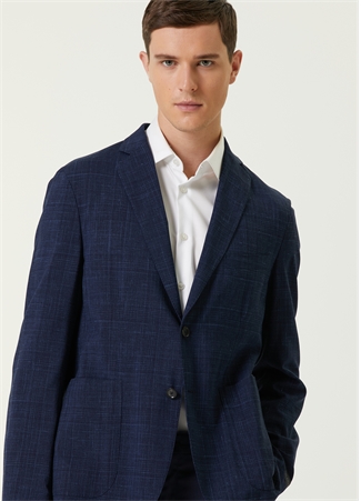 Pal Zileri Erkek Lacivert Kareli Yün Ceket 54 IT Pal Zileri Erkek Lacivert Kareli Yün Ceket 54 IT