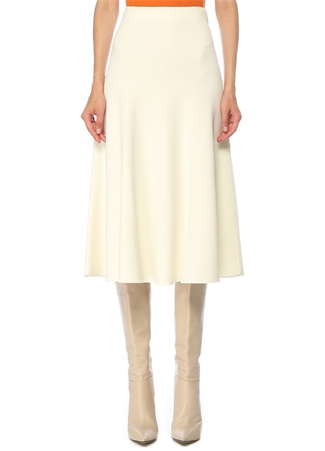 Valentino Kadın Ekru Logo Nakışlı Midi Etek Beyaz M EU