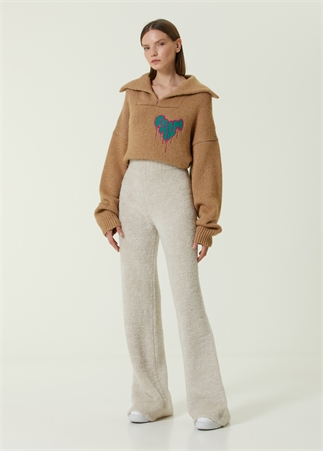 Palm Angels Kadın Ekru Bol Paça Yün Triko Pantolon Beyaz S EU Palm Angels Kadın Ekru Bol Paça Yün Triko Pantolon Beyaz S EU