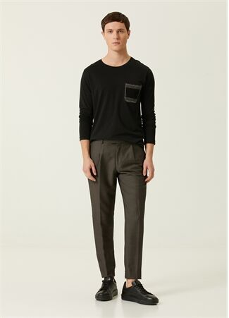 Pal Zileri Erkek Kahverengi Mikro Desenli Yün Pantolon 54 IT