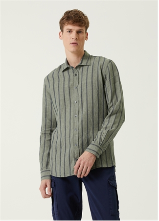 Beymen Collection Erkek Custom Fit Haki Küçük İtalyan Yaka Keten Gömlek 38 IT Beymen Collection Erkek Custom Fit Haki Küçük İtalyan Yaka Keten Gömlek 38 IT