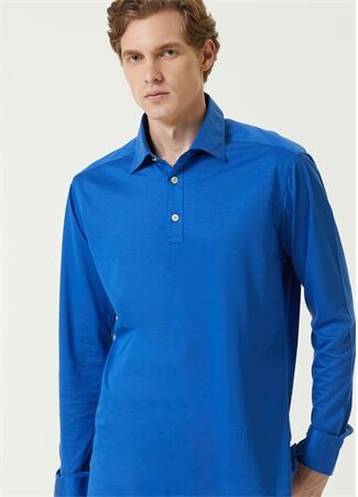 Kiton Erkek Mavi Polo Yaka Sweatshirt 4 IT