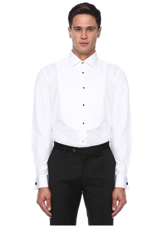 Paul Smith Erkek Beyaz Nervür Detaylı Gömlek XS EU