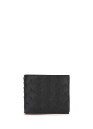 Bottega Veneta Erkek Siyah Turuncu Örgü Dokulu Deri Cüzdan EU