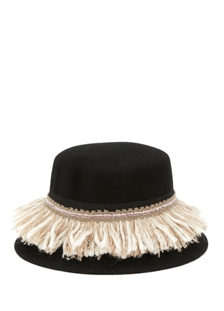 Gaynor Kadın Siyah Şerit Detaylı Yün Şapka EU