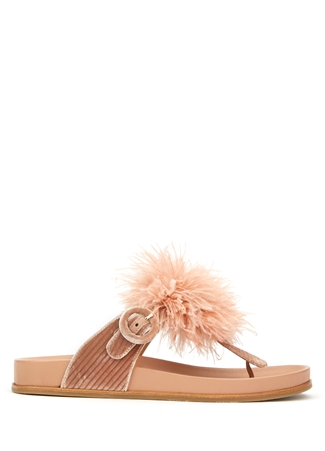 Aquazzura Kadın Altın Rengi Ponponlu Süet Terlik Pembe 36.5 EU Aquazzura Kadın Altın Rengi Ponponlu Süet Terlik Pembe 36.5 EU