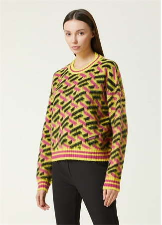 Versace Kadın La Greca Sarı Pembe Bisiklet Yaka Yün Kazak 42 IT Versace Kadın La Greca Sarı Pembe Bisiklet Yaka Yün Kazak 42 IT