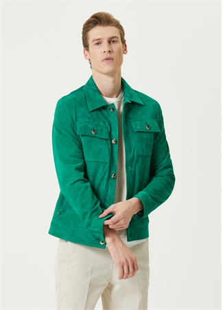 Isaia Erkek Yeşil Gömlek Yaka Deri Mont 48 It Isaia Erkek Yeşil Gömlek Yaka Deri Mont 48 It