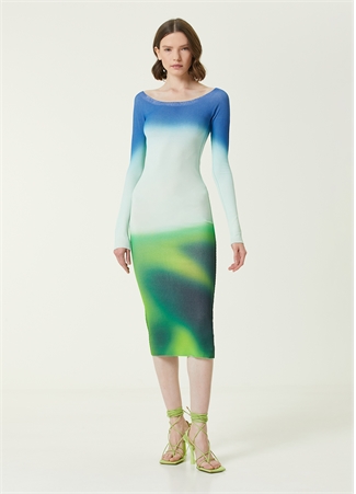 Off-white Kadın Yeşil Mavi Degradeli Midi Elbise 38 It