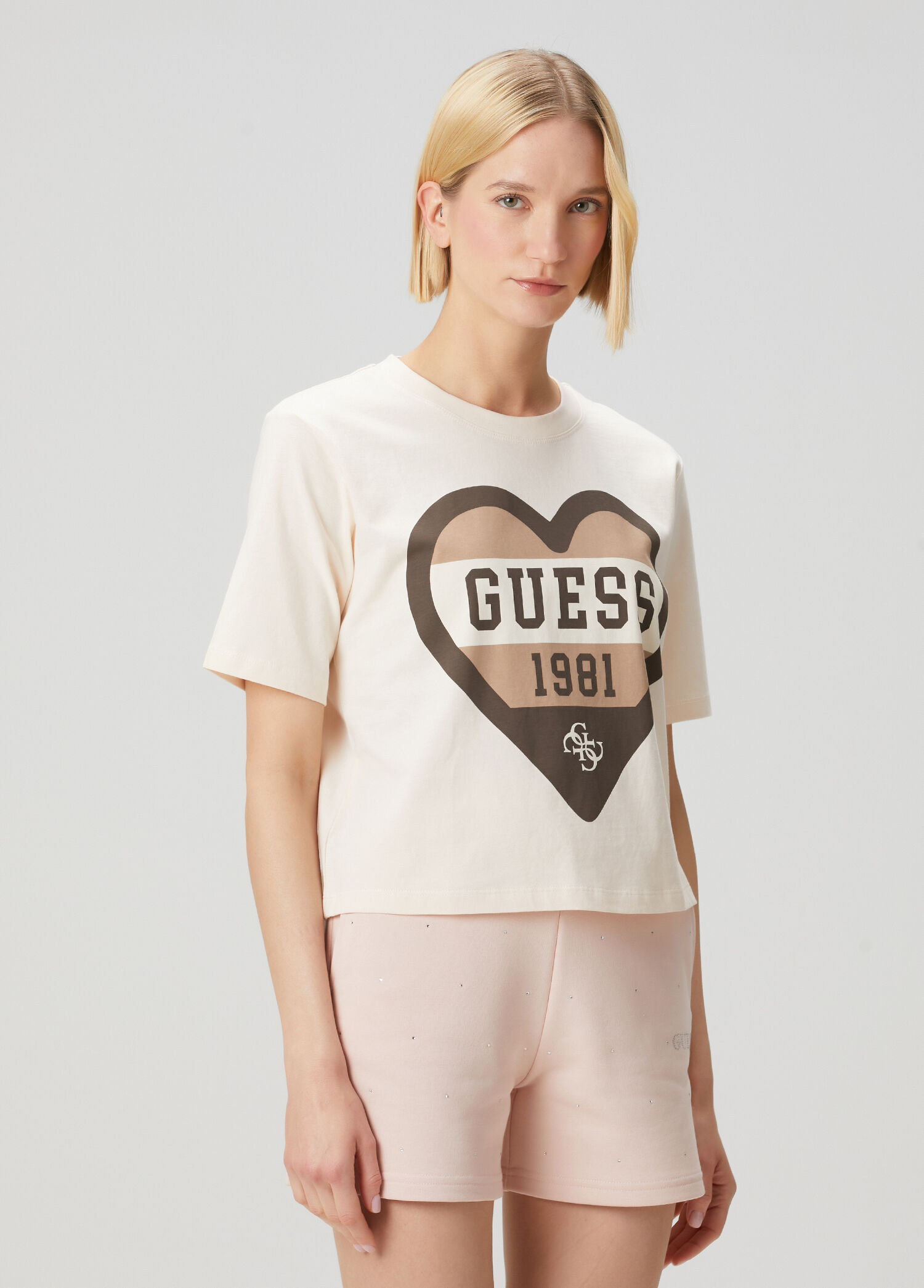 Guess - Monica Boxy Cream Printed T-Shirt