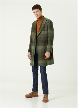 Etro Erkek Yeşil Kareli Etnik Desen Detaylı Yün Palto 52 IT