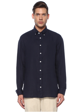 Beymen Collection Erkek Comfort Fit Lacivert Polo Yaka Keten Gömlek S EU