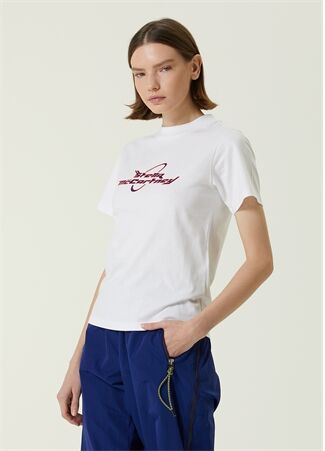 Stella McCartney Kadın Beyaz Bisiklet Yaka Logolu T-shirt 38 IT