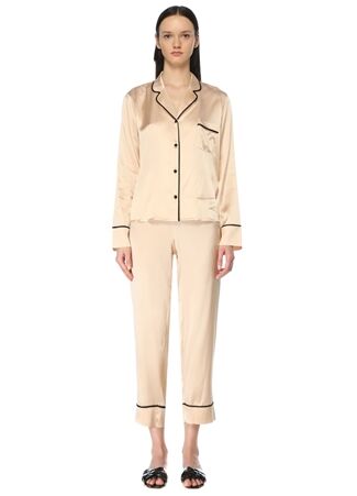 House of Silk Kadın Krem Biyeli İpek Pijama Takımı Turuncu M EU