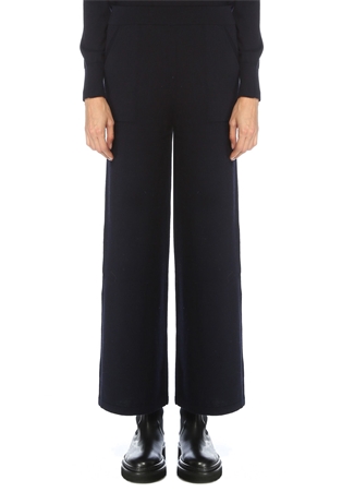 Tru Kadın Lacivert Bol Paça Yün Triko Pantolon S EU