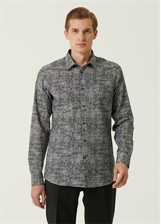 Palzileri Lab Erkek Gri Desenli İngiliz Yaka Gömlek 39 IT