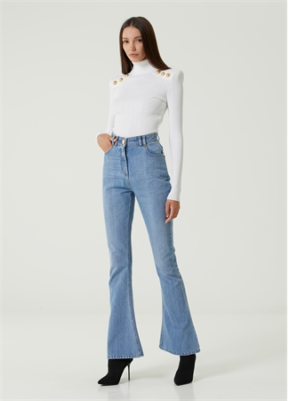 Balmain Kadın Mavi Bol Paça Logo Detaylı Jean Pantolon 36 FR Balmain Kadın Mavi Bol Paça Logo Detaylı Jean Pantolon 36 FR