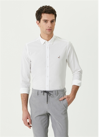 Beymen Club Erkek Slim Fit Beyaz Armürlü Gömlek S Beymen Club Erkek Slim Fit Beyaz Armürlü Gömlek S