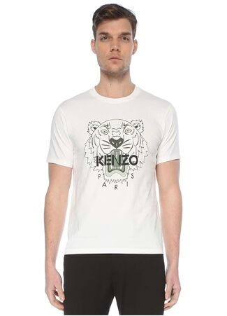 Kenzo Erkek Beyaz Kaplan Baskılı Logolu T-shirt XS EU