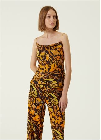 Academia Kadın Kahverengi Tropikal Desenli İpek Pantolon 34
