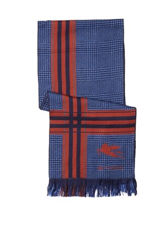 Etro Erkek Kırmızı Mavi Ekoseli Yün Atkı EU