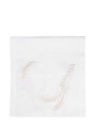 Serenk Beyaz Yaprak Nakışlı Keten Runner Çok Renkli