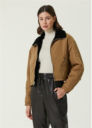 Meteo by Yves Salomon Kadın Camel Siyah Çift Taraflı Shearling Ceket 42 FR