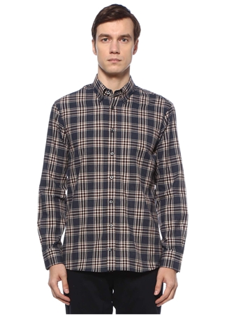 Beymen Collection Erkek Comfort Fit Lacivert Düğmeli Yaka Kareli Gömlek S EU