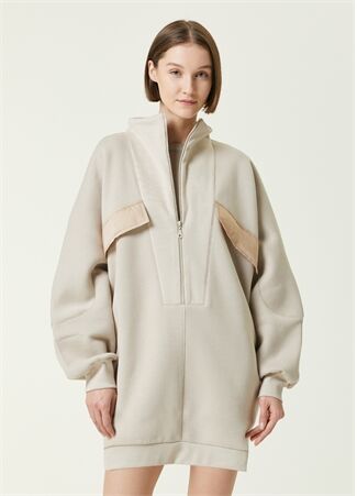 Mybestfriends Kadın Josie Bej Dik Yaka Fermuarlı Sweatshirt EU