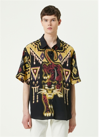 Etro Erkek Siyah Figür Detaylı Kısa Kollu İpek Gömlek 42 IT Etro Erkek Siyah Figür Detaylı Kısa Kollu İpek Gömlek 42 IT