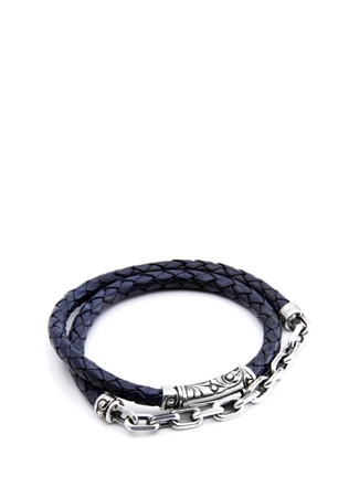 Boga Erkek Mavi Örgü Dokulu Deri Bileklik L EU Boga Erkek Mavi Örgü Dokulu Deri Bileklik L EU