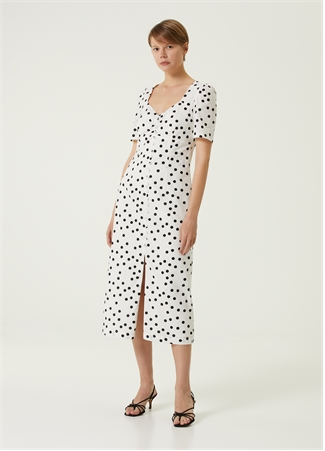 Beymen Club Kadın Beyaz V Yaka Puantiyeli Midi Elbise 42