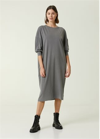 American Vintage Kadın Gri Bisiklet Yaka Midi Elbise XS/S EU