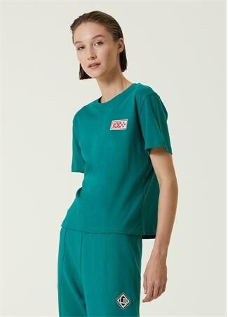 Les Benjamins Kadın Mavi Bisiklet Yaka Logo Baskılı T-shirt XS EU