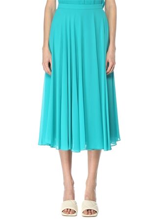 Camilla and Marc Kadın Turkuaz Yüksek Bel Pilili Midi Etek Mavi 6 US