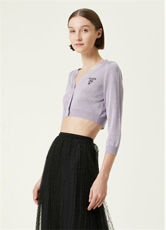 Prada Kadın Lila Logo Detaylı Cropped Hırka Mor 38 IT Prada Kadın Lila Logo Detaylı Cropped Hırka Mor 38 IT