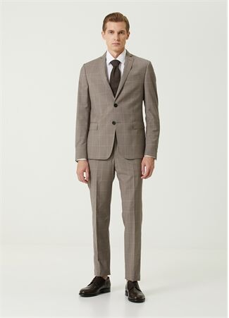 Palzileri Lab Erkek Kahverengi Kareli Yün Takım Elbise 50 IT