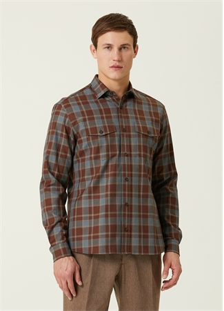 Z Zegna Erkek Kahverengi, Mavi Ekoseli Gömlek Kahverengi 40 IT Z Zegna Erkek Kahverengi, Mavi Ekoseli Gömlek Kahverengi 40 IT