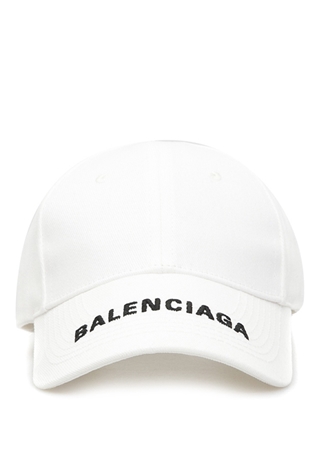 Balenciaga Kadın Siyah Logo Nakışlı Şapka Beyaz L Eu