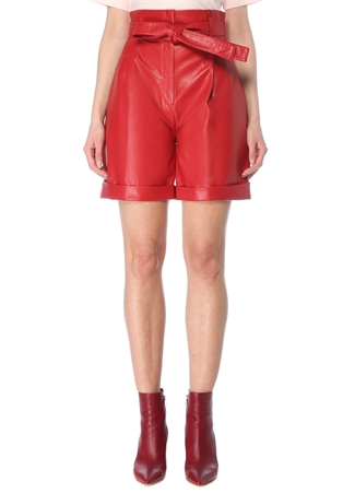 Philosophy di Lorenzo Serafini Kadın Kırmızı Yüksek Bel Kuşaklı Pilili Şort 40 IT