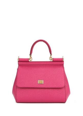 Dolce&Gabbana Kadın Sicily Pembe Logolu Deri Omuz Çantası EU Dolce&Gabbana Kadın Sicily Pembe Logolu Deri Omuz Çantası EU