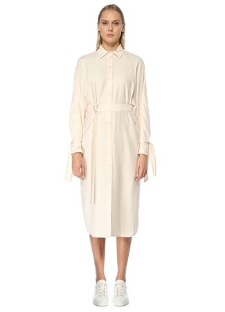 Kenzo Kadın Ekru Pelerin Detaylı Midi Gömlek Elbise Bej 38 FR