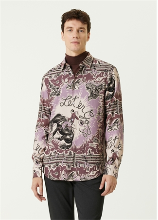 Paul Smith Erkek Pembe Figür Desenli Gömlek M EU