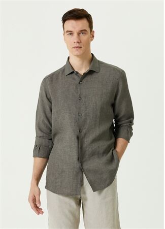 Zegna Erkek Gri Keten Gömlek L It