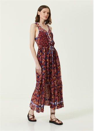Etoile Isabel Marant Kadın Randia Bordo V Yaka Desenli Midi Elbise 34 FR Etoile Isabel Marant Kadın Randia Bordo V Yaka Desenli Midi Elbise 34 FR