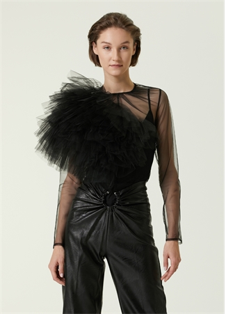 Act N Kadın Siyah Drape Detaylı Tül Bluz 40 IT Act N Kadın Siyah Drape Detaylı Tül Bluz 40 IT