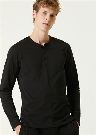 Beymen Collection Erkek Henley Siyah Uzun Kol T-shirt M EU