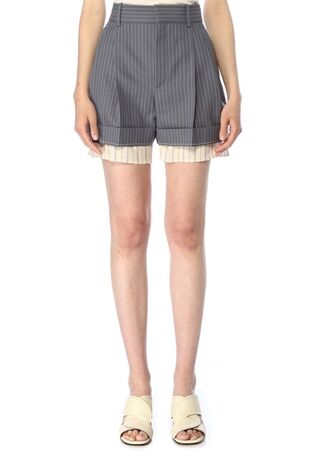 Chloe Kadın Mavi Çizgili Yün Şort 38 IT